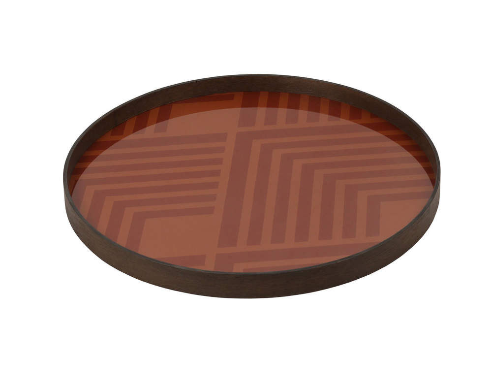 Podnos Glass Tray Round L, orange chevron | DesignVille